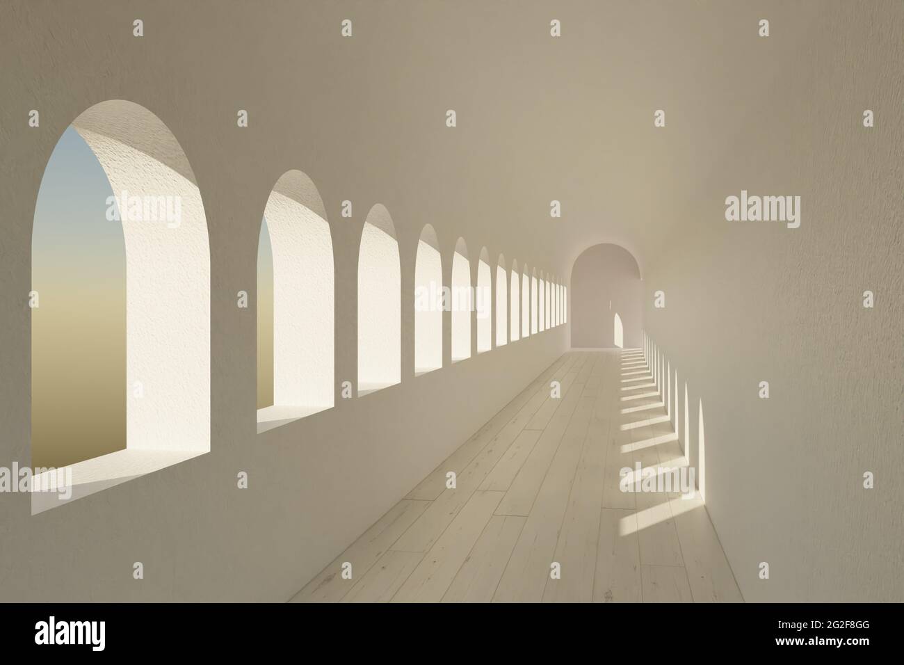 White corridor with arches. 3D illustration Stock Photo - Alamy