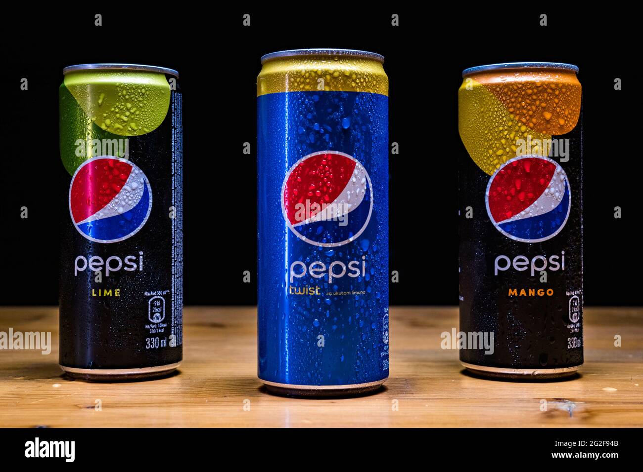 BELGRADE, SERBIA - Jan 22, 2021: Ice cold Pepsi cans on table with ...