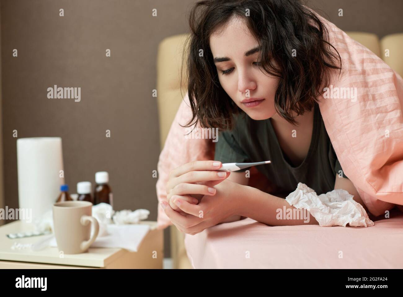 sick girl having influenza symptoms coughing at home Stock Photo - Alamy