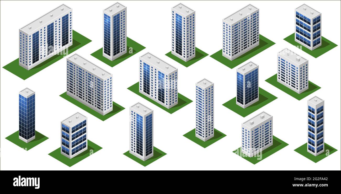 3d Modern city buildings. Isometric city modules isolated with big ...