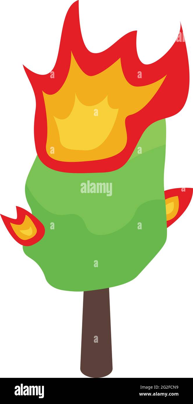 Burning forest tree icon. Isometric of Burning forest tree vector icon ...