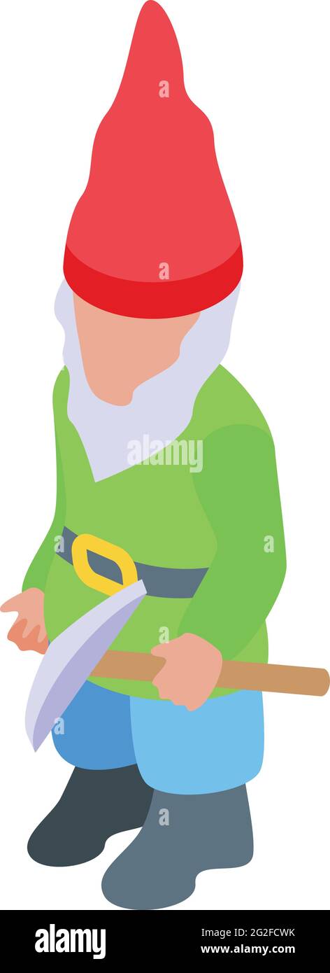 Gnome with pickaxe icon. Isometric of Gnome with pickaxe vector icon ...