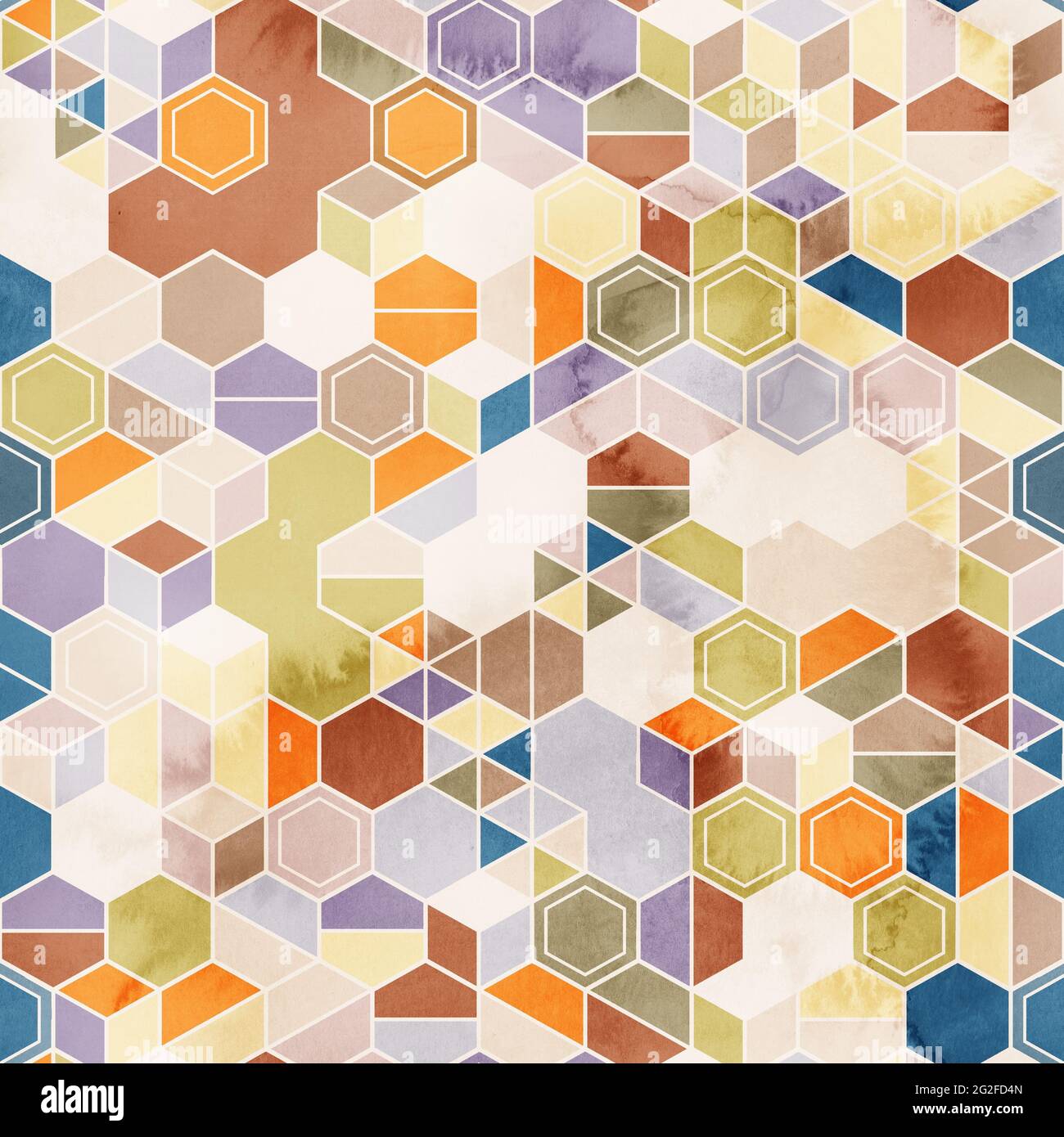 Seamless pattern of hexagons in random colors in watercolor Stock Photo ...