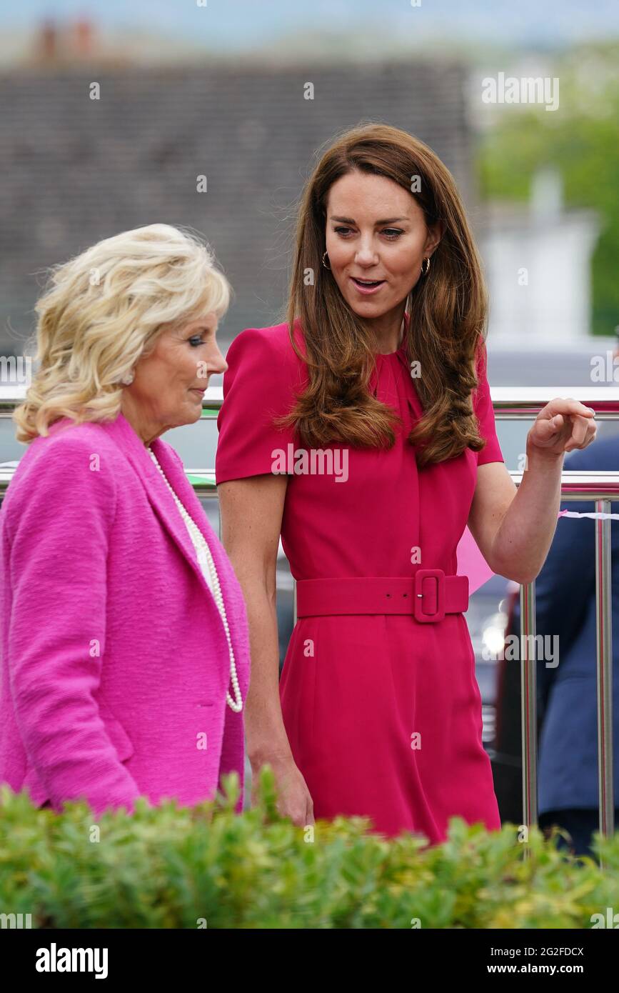 The Duchess of Cambridge (right) and US First Lady Jill Biden during a ...