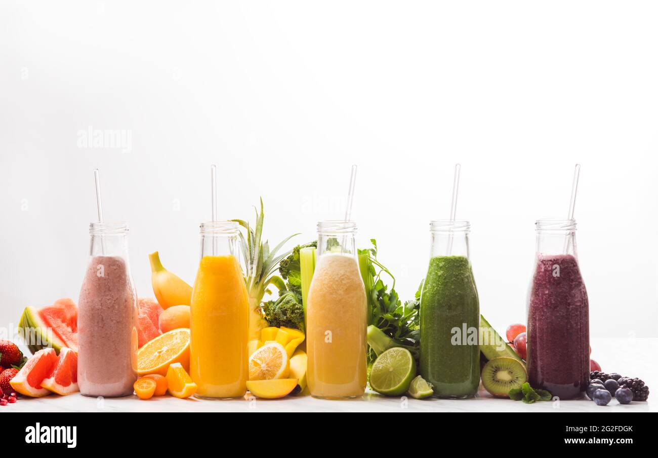 The set of colorful smoothies with exotic fruits Stock Photo - Alamy