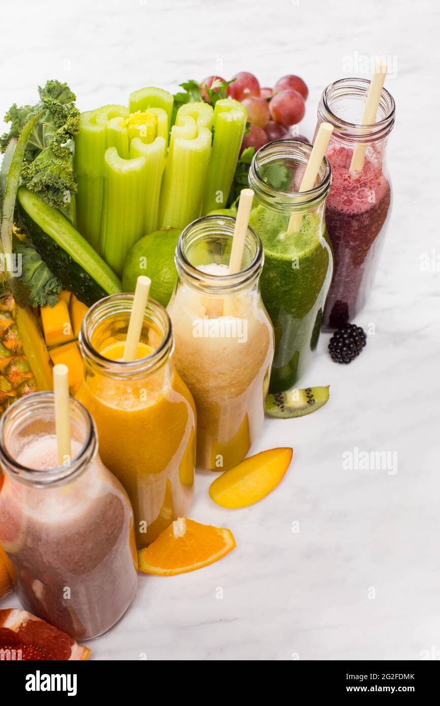 The set of colorful smoothies with exotic fruits Stock Photo - Alamy