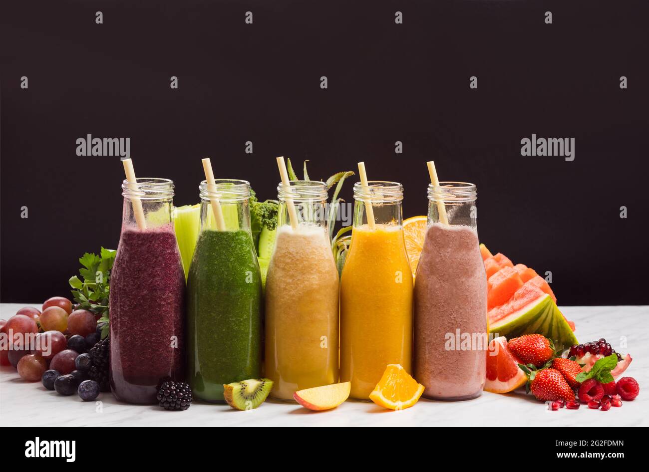 The set of colorful smoothies with exotic fruits Stock Photo - Alamy