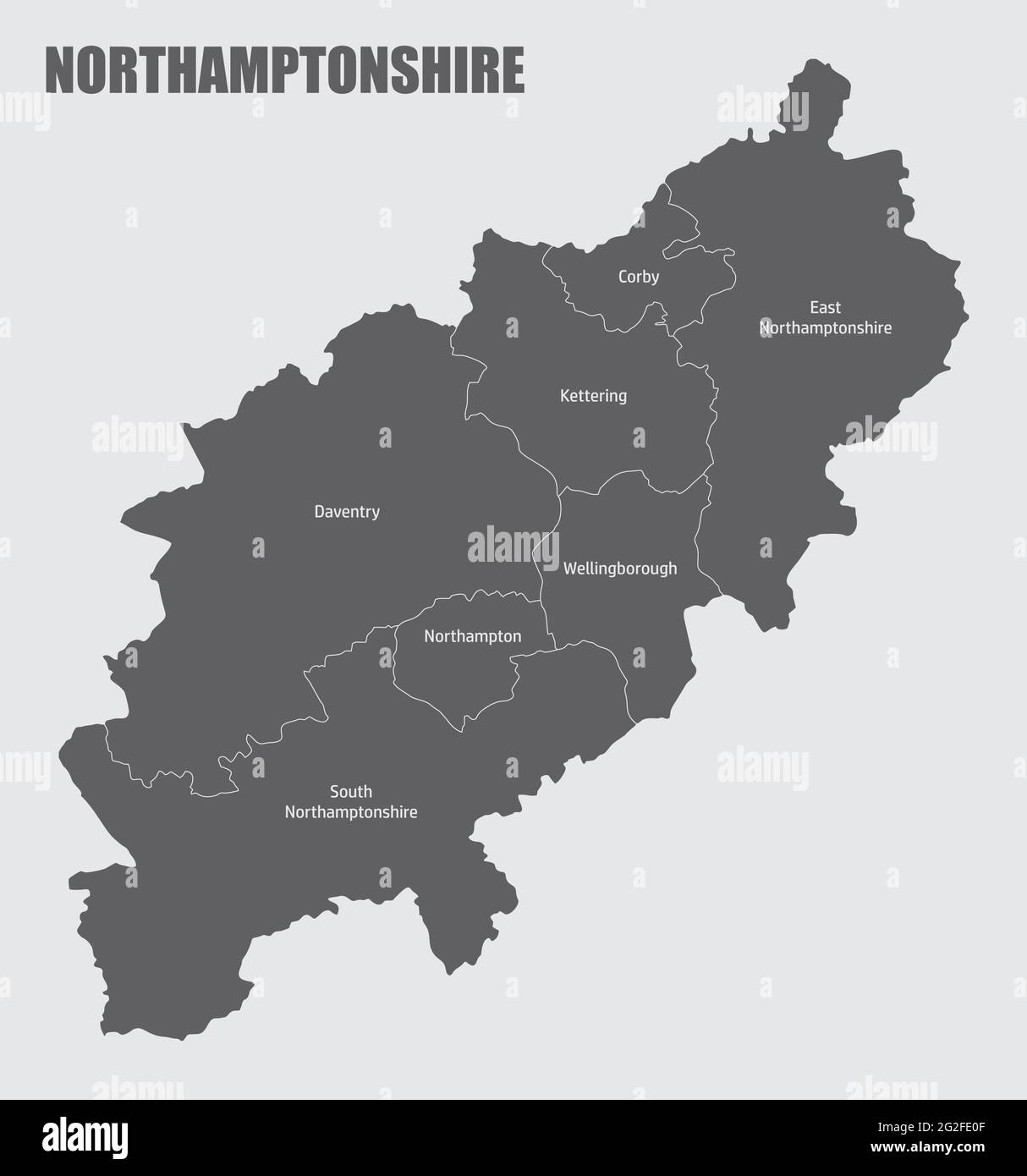 Northamptonshire County administrative map divided in districts with ...