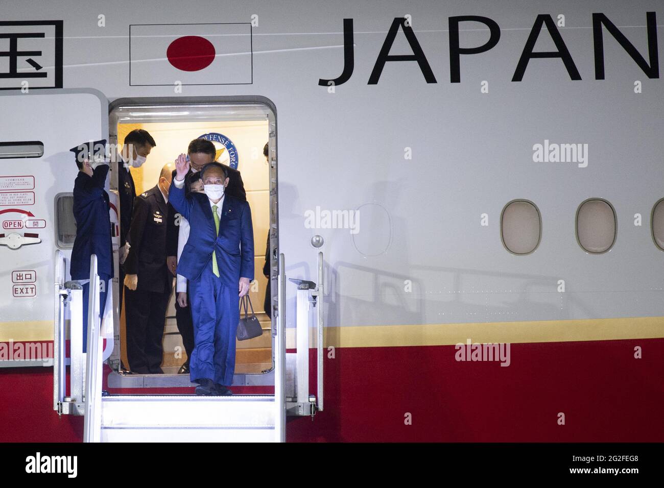Newquay, UK. 11th June, 2021. Prime Minister of Japan Yoshihide Suga ...