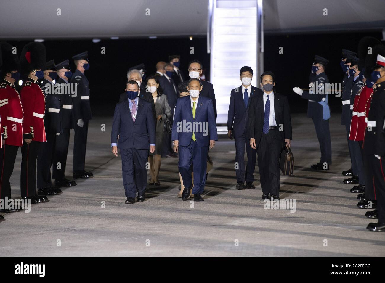 Newquay, UK. 11th June, 2021. Prime Minister of Japan Yoshihide Suga ...