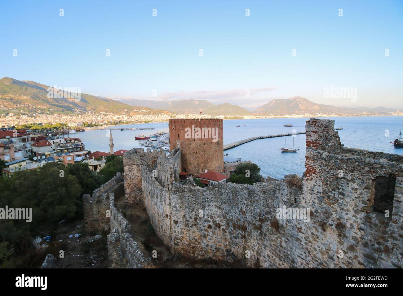 The historical Kızıl Kule (Red Tower), Castle in Alanya peninsula ...