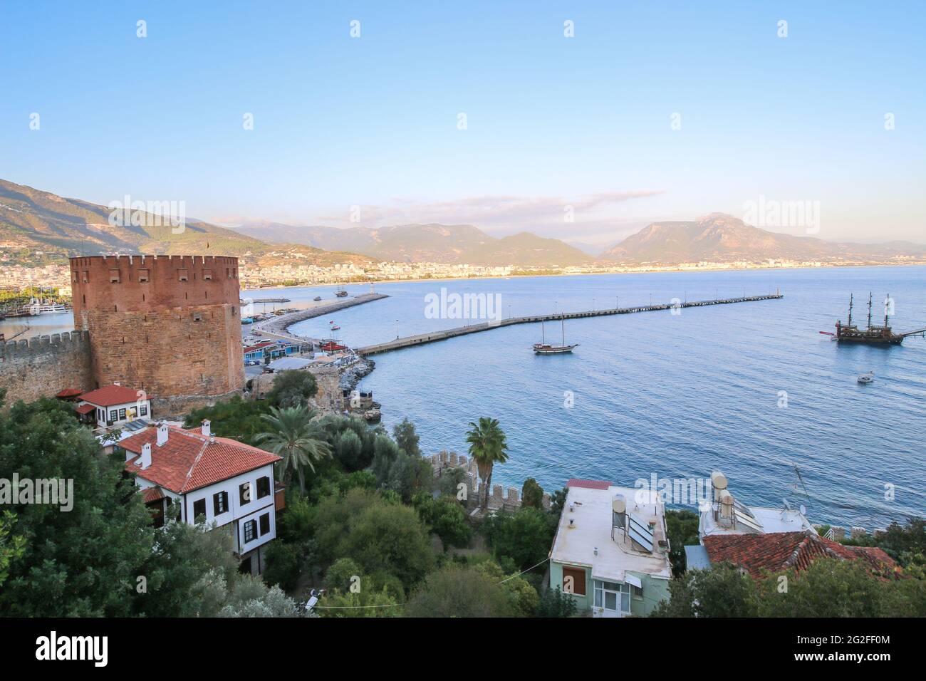 The historical Kızıl Kule (Red Tower), Castle in Alanya peninsula ...