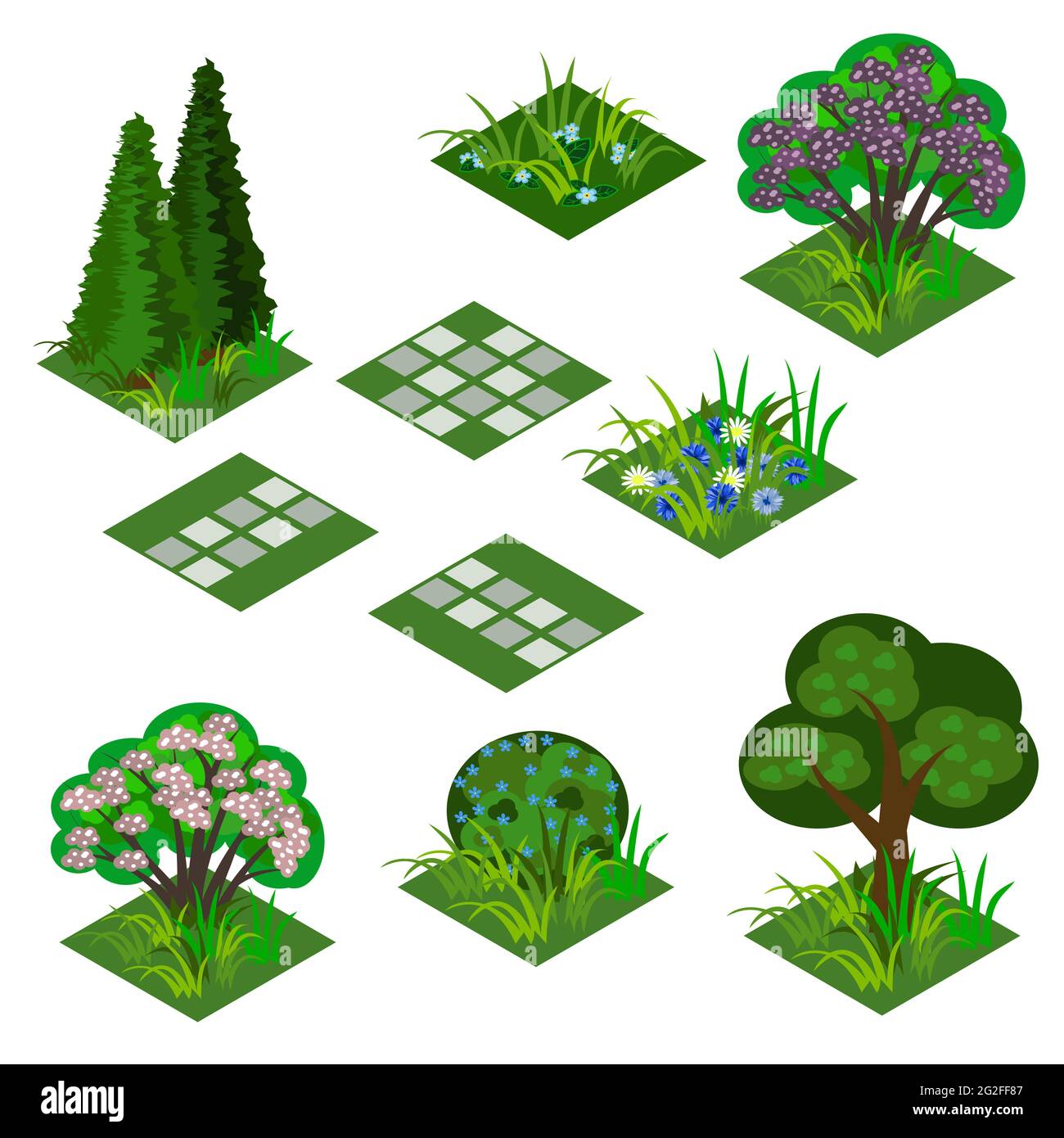 Garden or farm isometric tile set. Isolated isometric tiles trees ...
