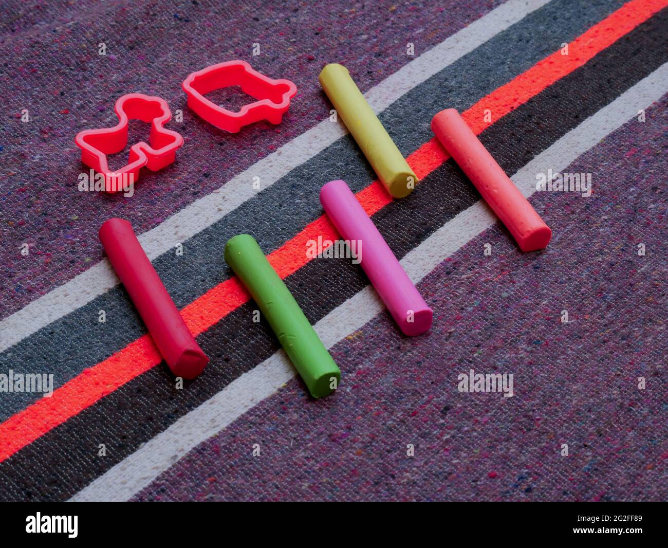 Colorful clay presented in line sequence with modeling shapes Stock ...
