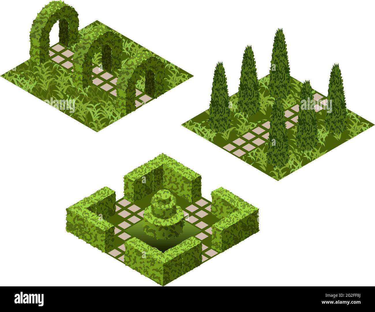Garden isometric tile set. Asset with various bushes and grass to ...