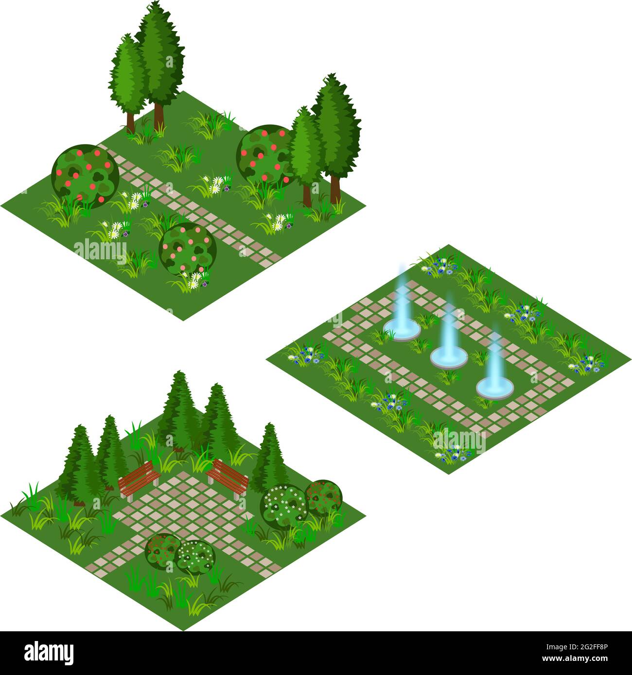 Garden isometric set to create garden landscape scene for game asset or cartoon background ...