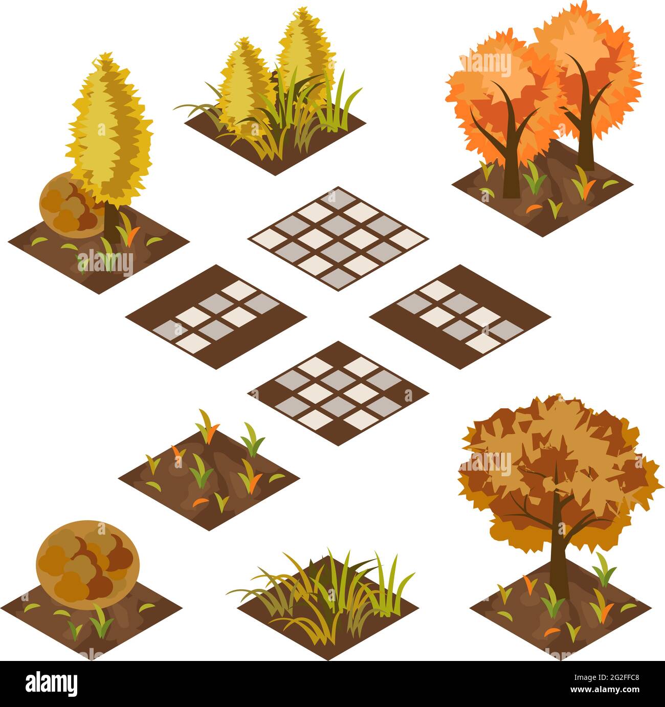 Garden or farm isometric tile set. Isolated isometric tiles with grass ...