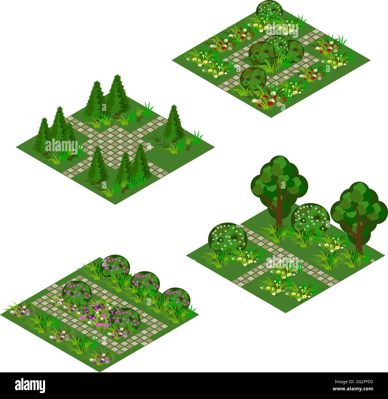 Garden isometric tile set. Asset for design garden landscape scenes ...