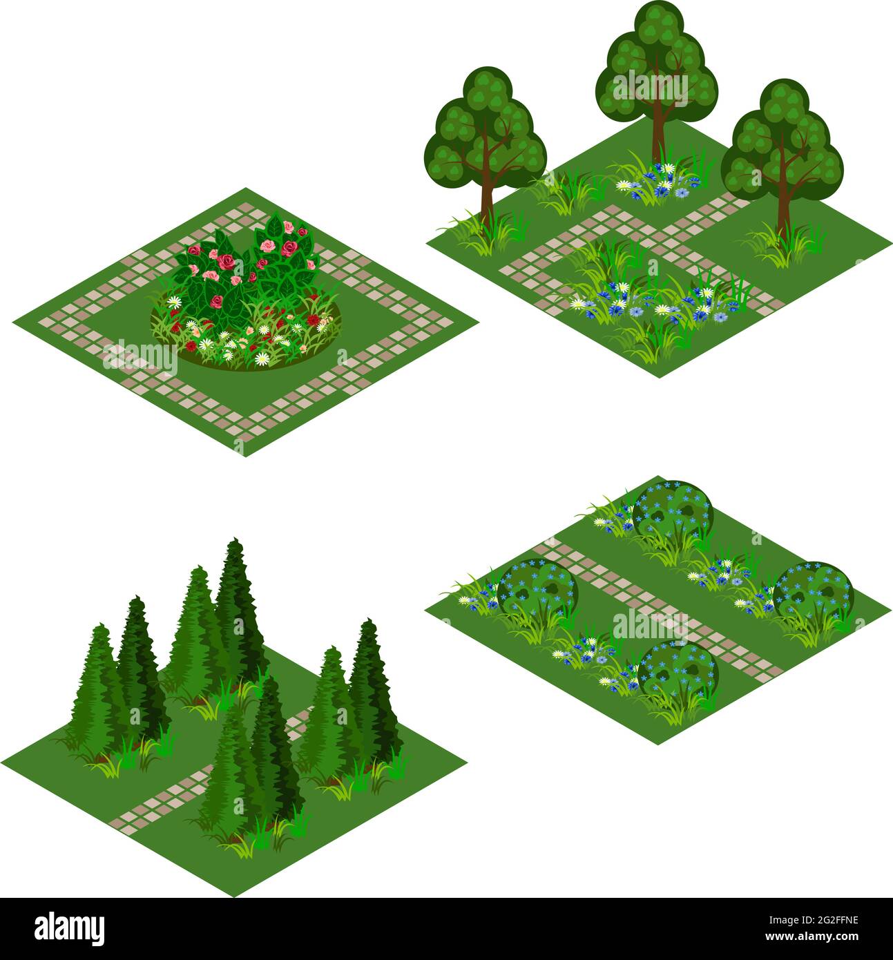 Garden isometric tile set. Asset for design garden landscape scenes ...