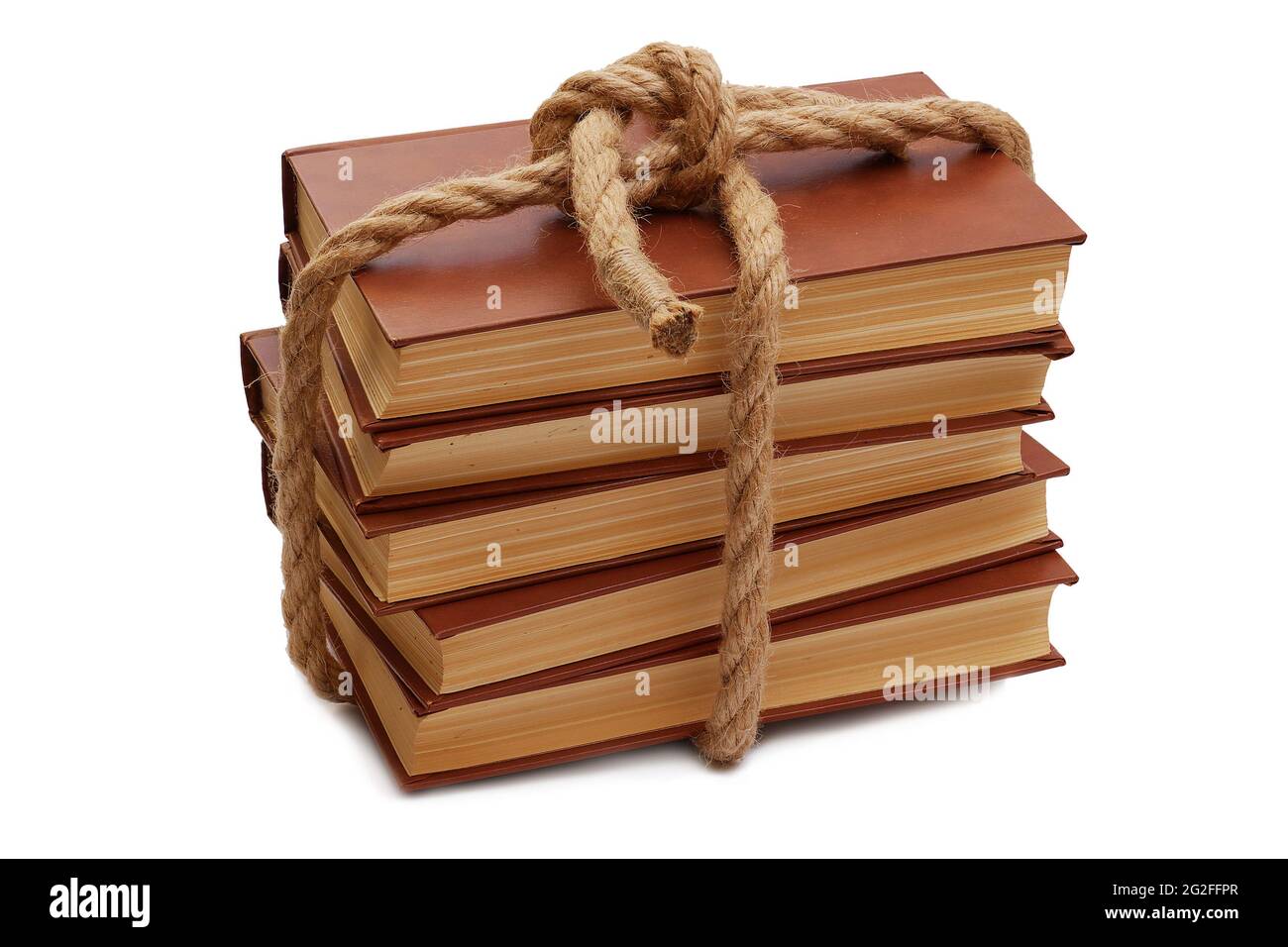 stack of books tied up with rope isolated on white background Stock ...