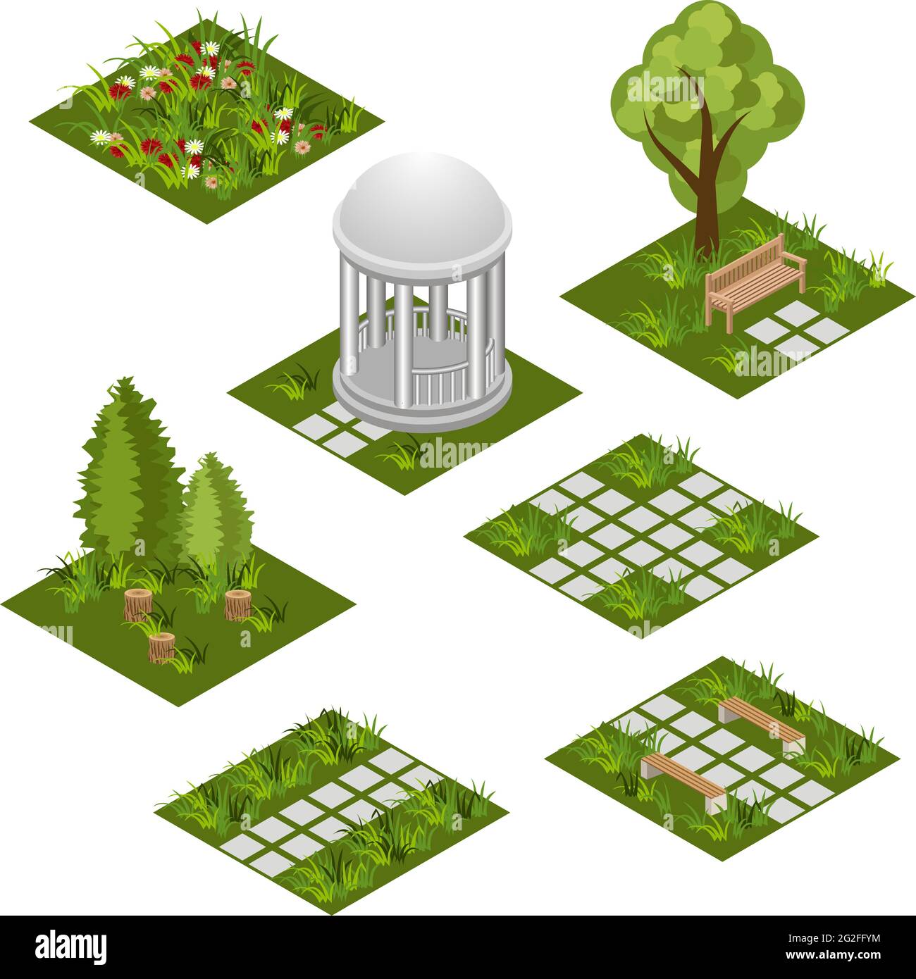 Garden isometric tile set. Isolated isometric tiles to design garden ...