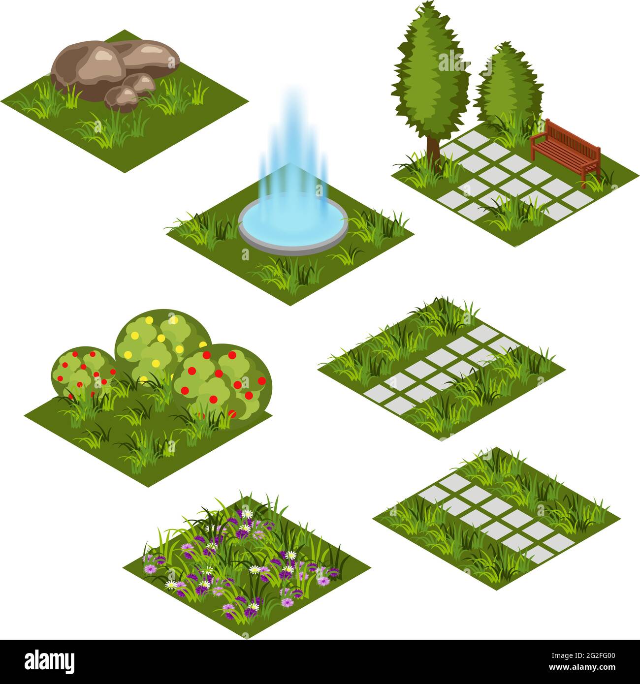 Garden isometric tile set. Isolated isometric tiles to design garden ...