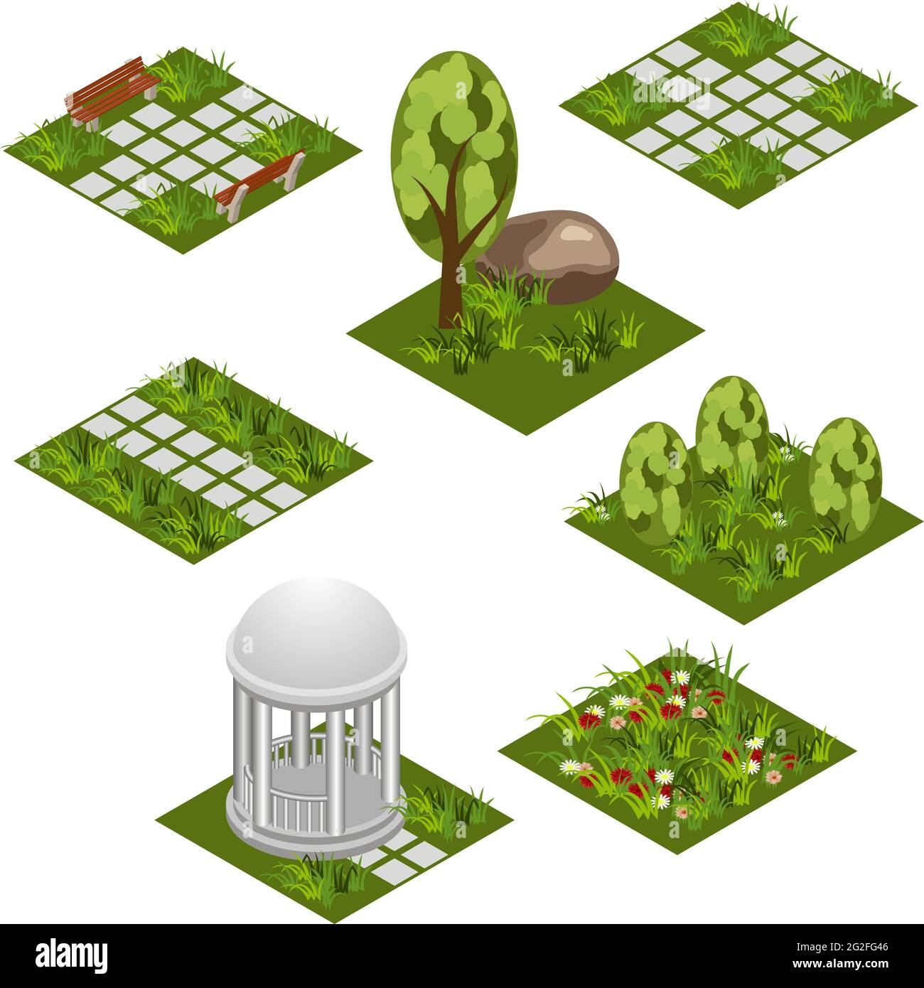 Garden isometric tile set. Isolated isometric tiles to design garden ... Garden isometric tile set. Isolated isometric tiles to design garden ...