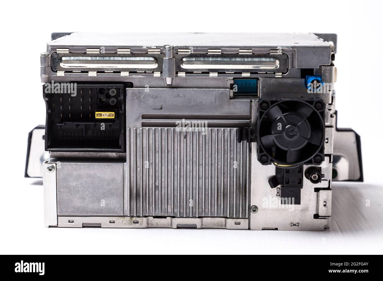 Metal control unit or compact computer on a white isolated background ...