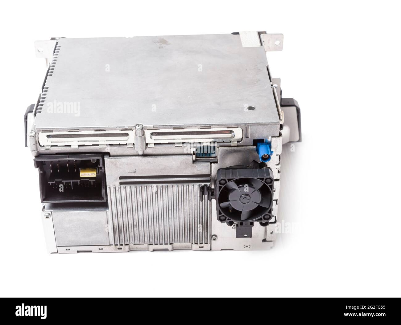 Metal control unit or compact computer on a white isolated background ...