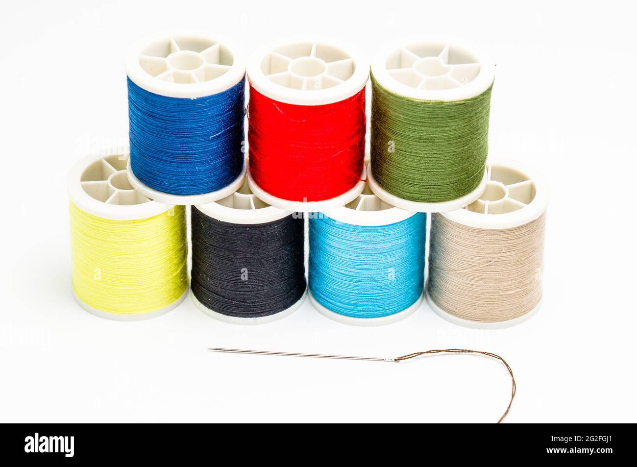 Colorful sewing threads isolated on a white background Stock Photo - Alamy