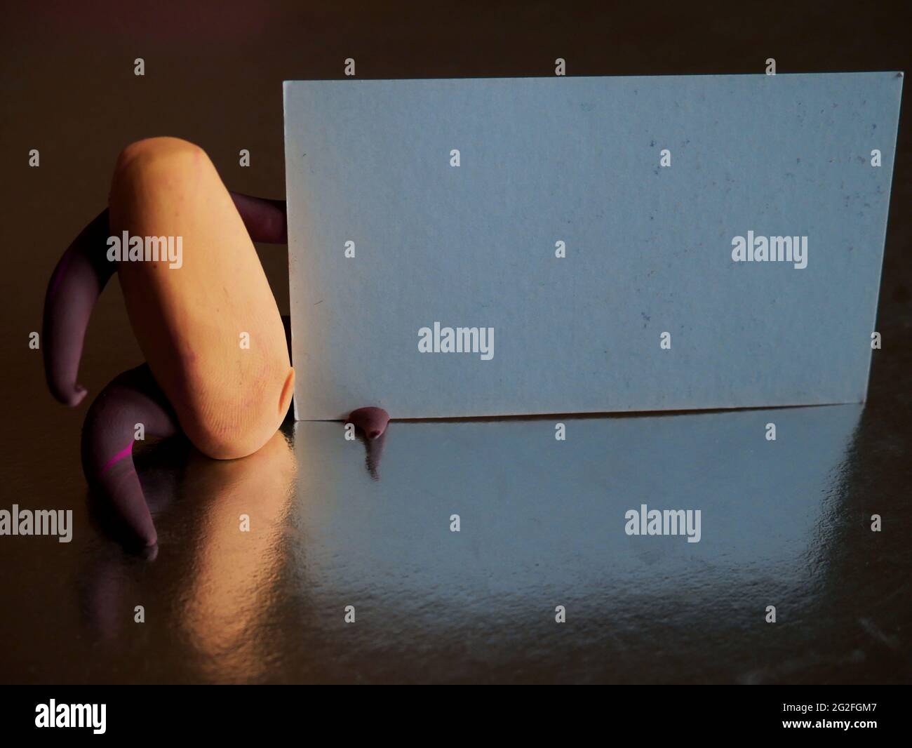 Clay cartoon human presenting white card text space for commercial ...