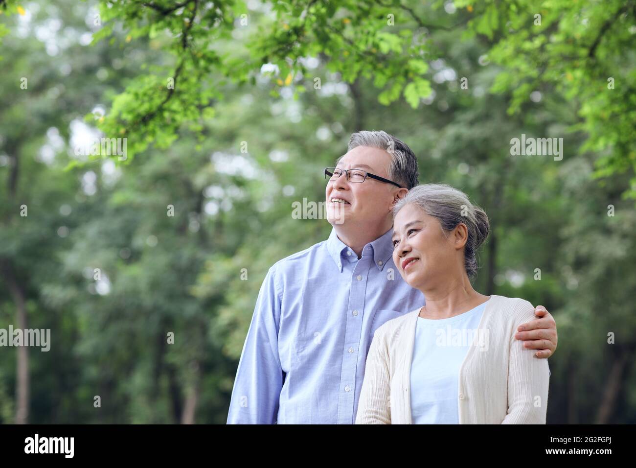 Happy old couple looking at the scenery in the park high quality photo ...