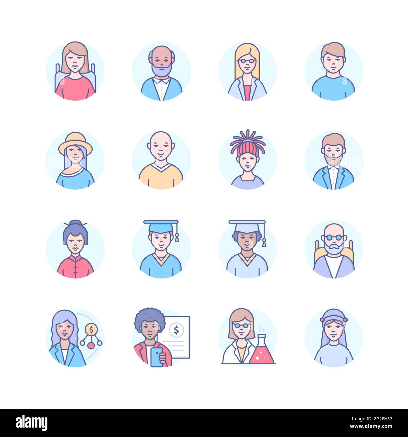Diversity - modern line design style icons set. Images of men and women ...