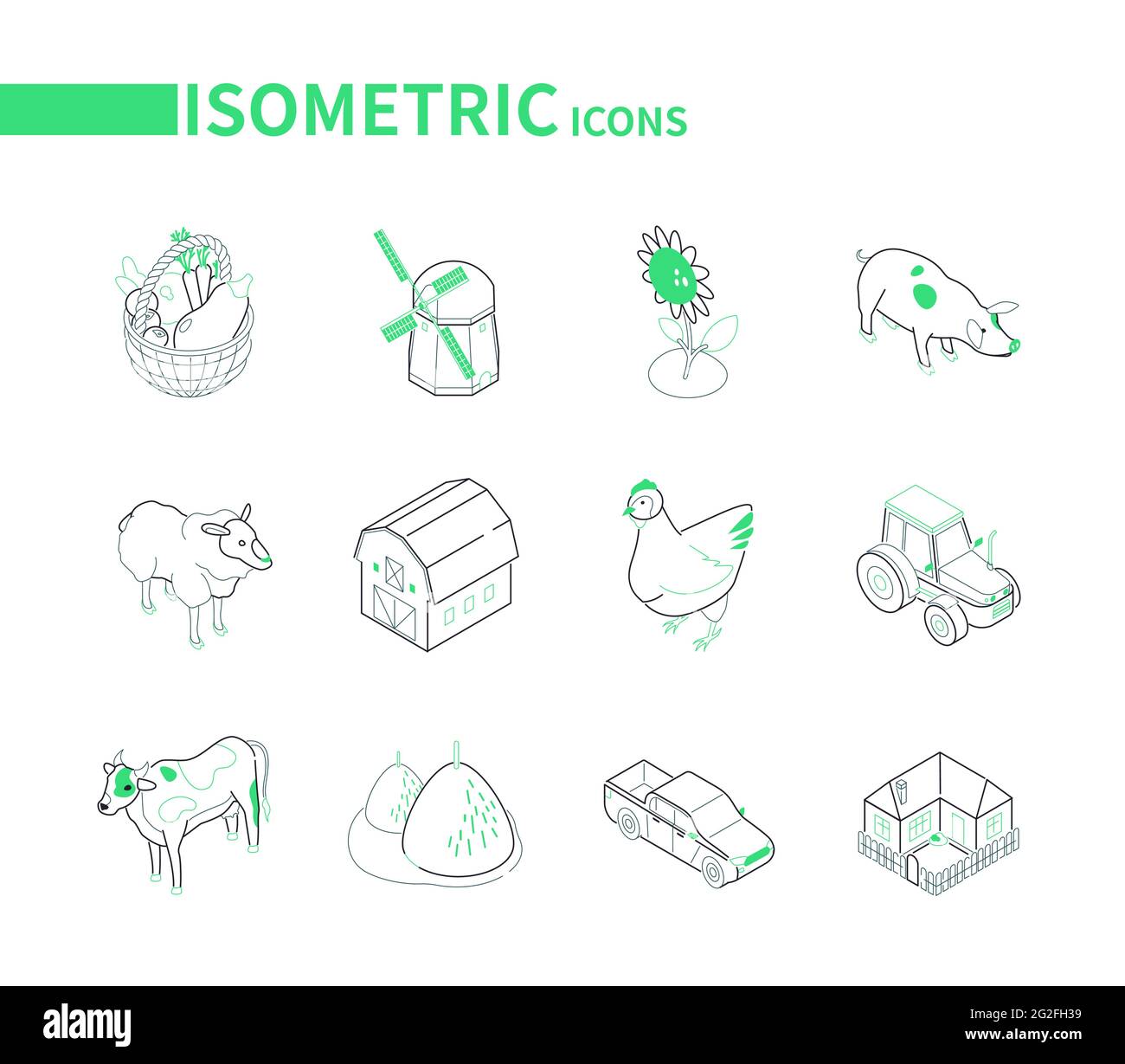 Isometric outline icons set farming hi-res stock photography and images ...