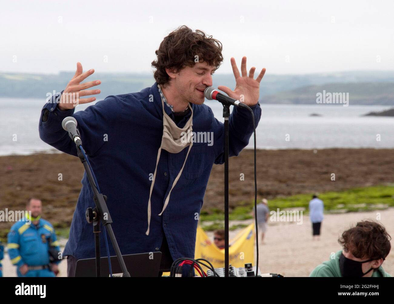 Cornwall, UK. June 11 2021: Musician, Cosmo Sheldrake, starts off the ...