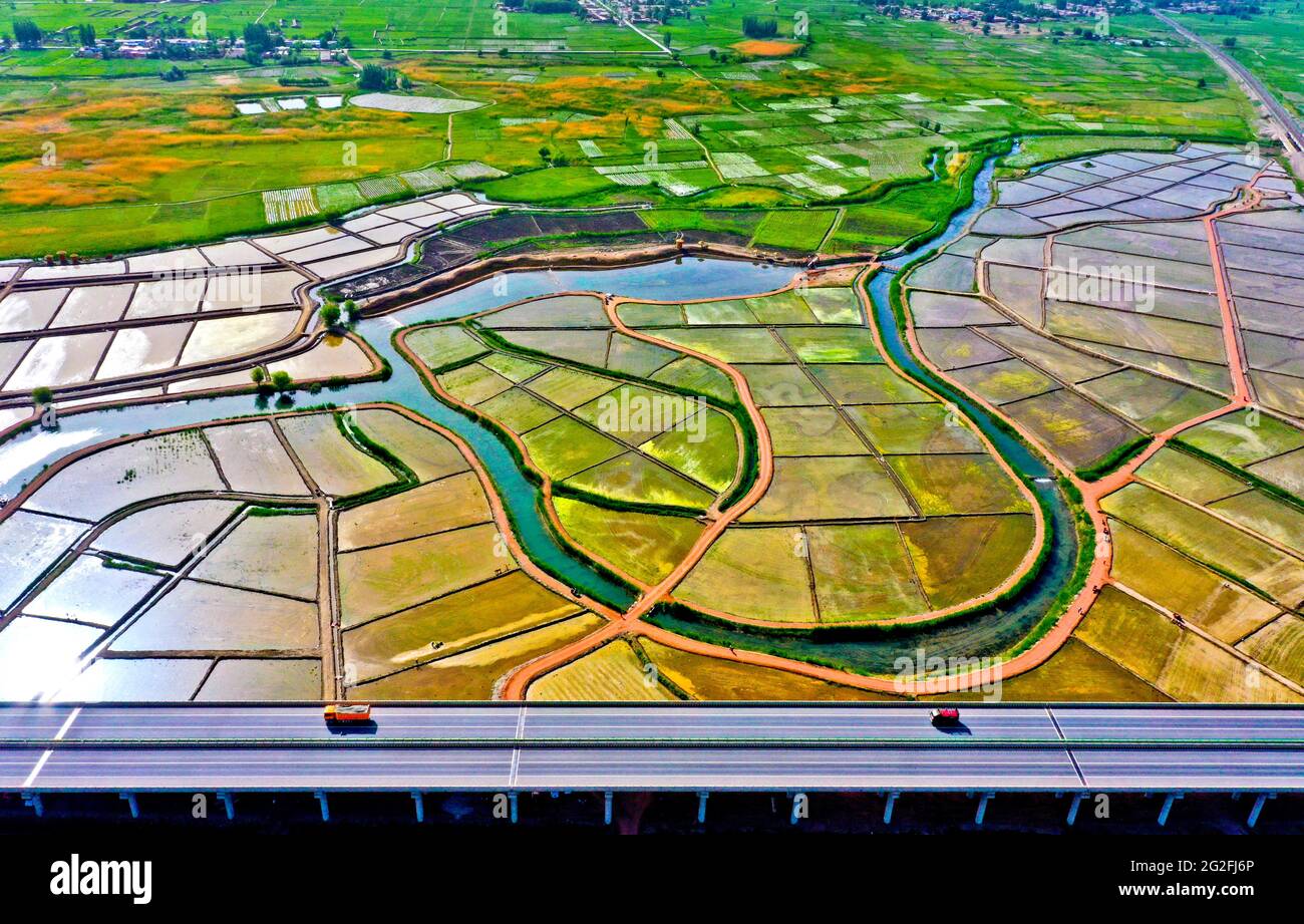 ZHANGYE, CHINA - JUNE 11, 2021 - Aerial photo taken on June 11, 2021 ...