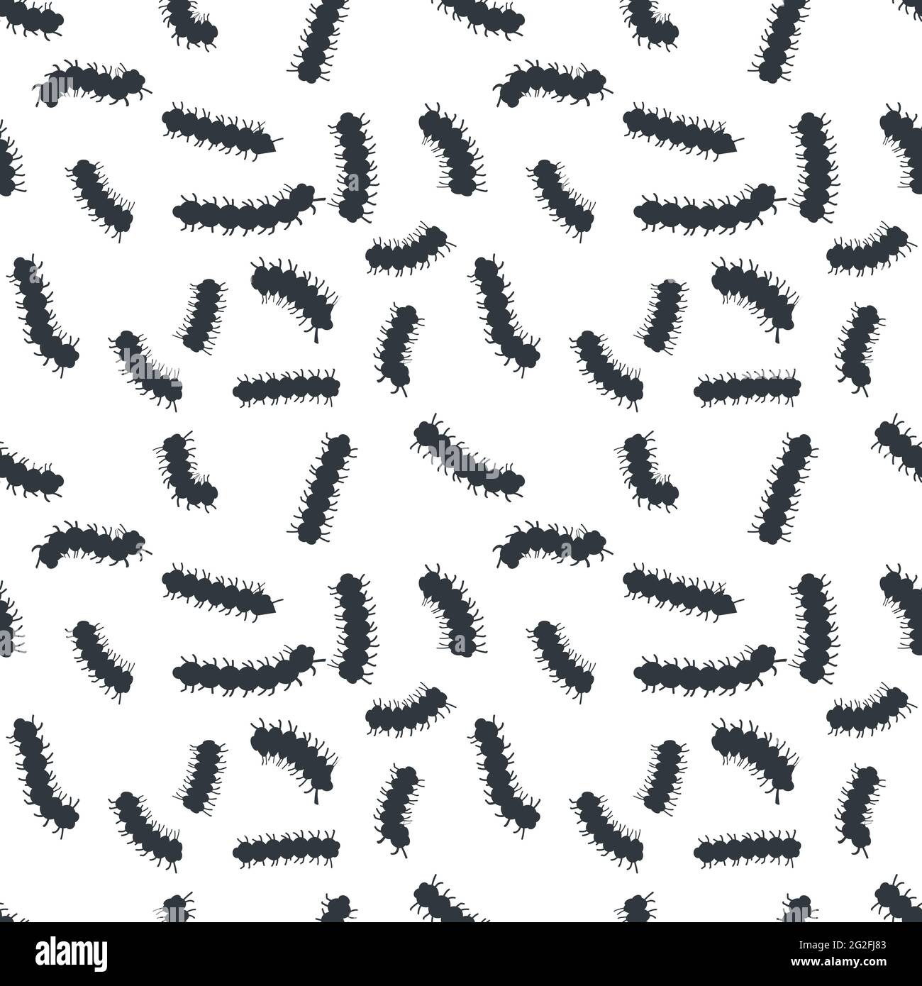 A lot of caterpillar larvae, insect icons on white, seamless pattern ...