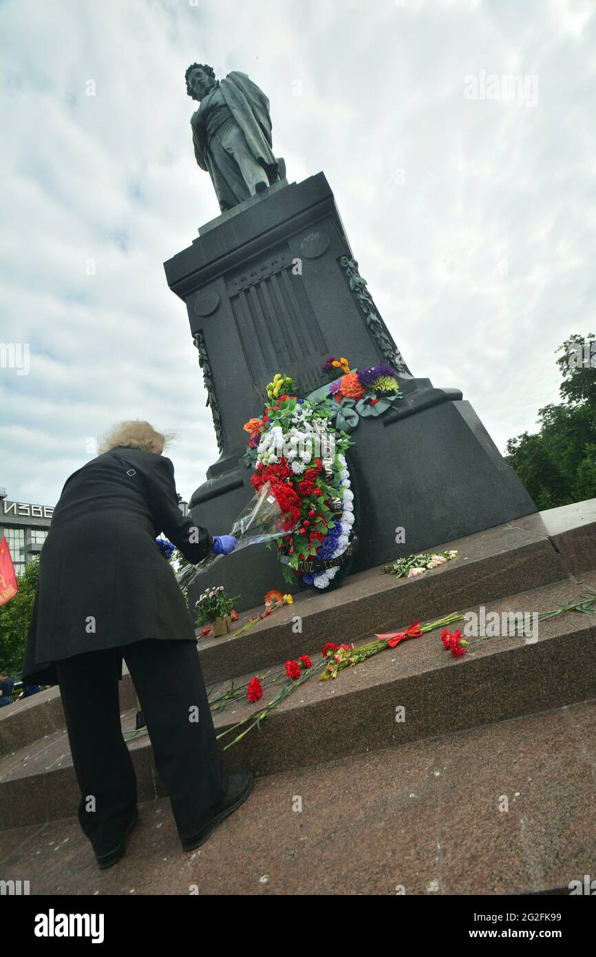Flower-laying ceremony at the monument to Alexander Sergeevich Pushkin ...