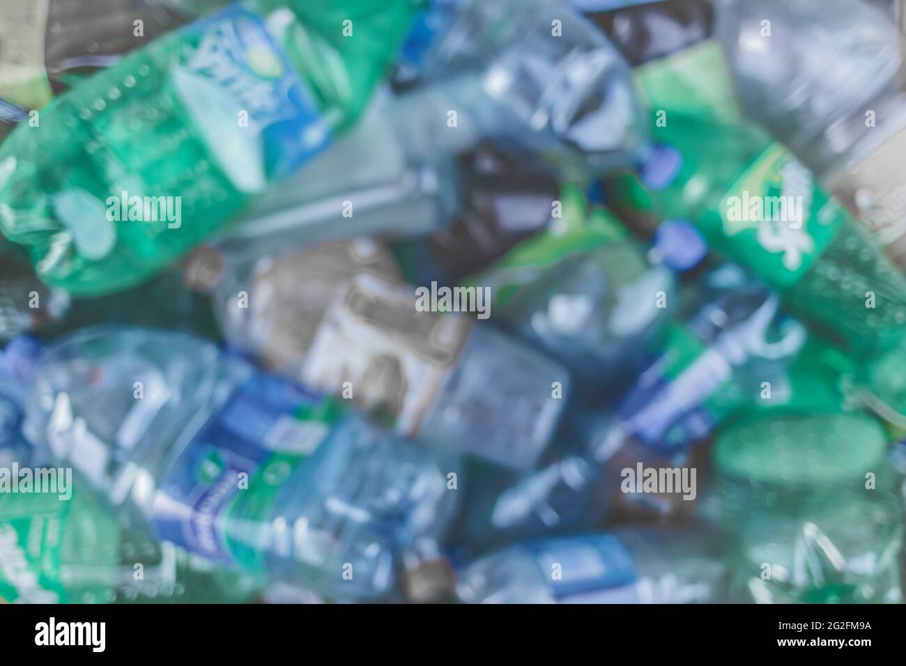 Blurred background of plastic waste, recycling and recycle garbage ...