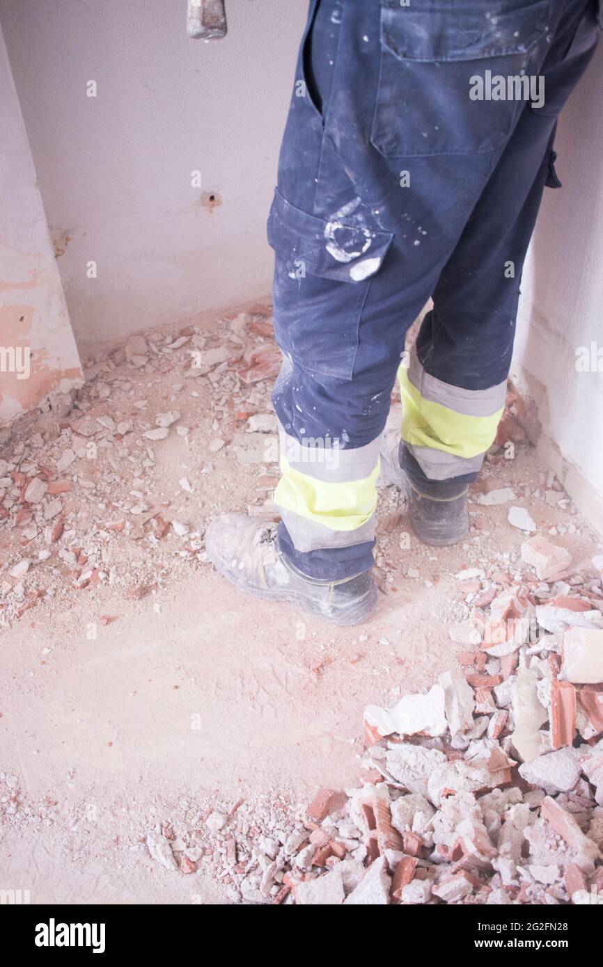 Building renovation works in appartment work by builders to renovate ...