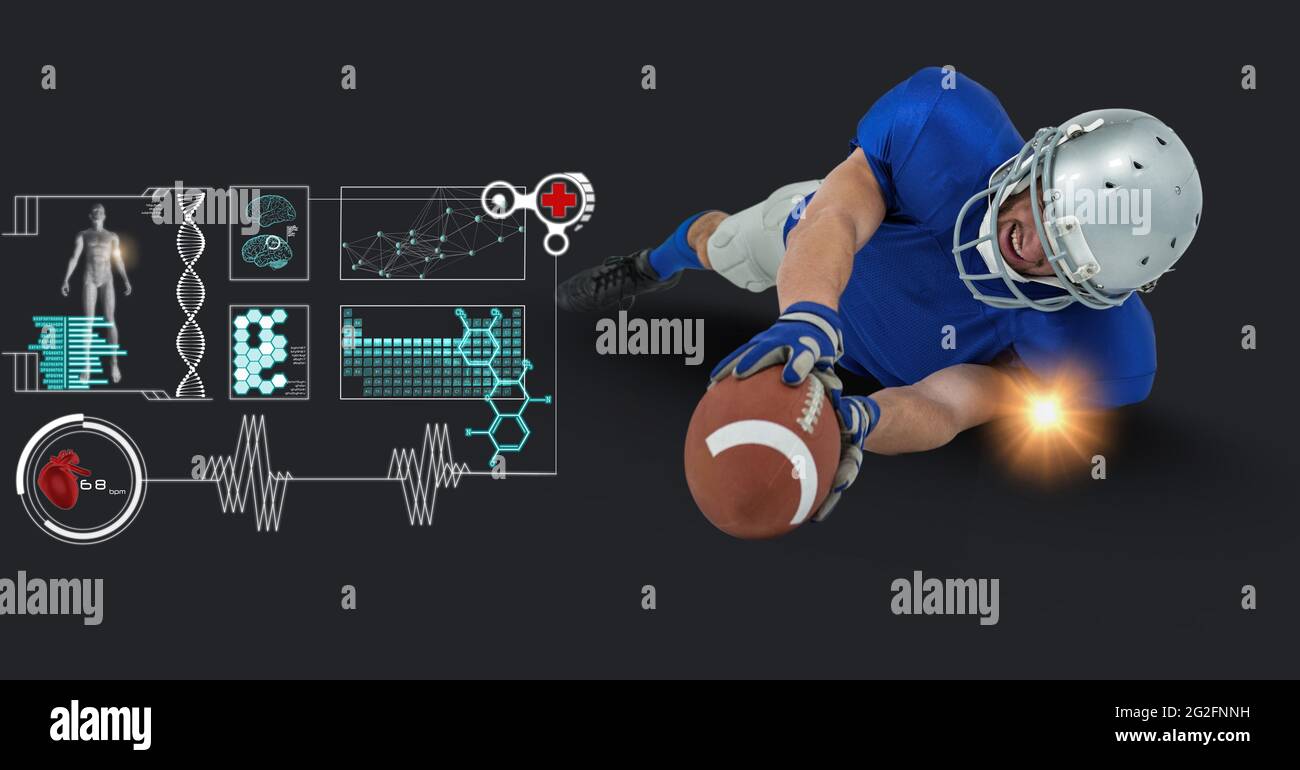 Digital interface with data processing against male rugby player ...