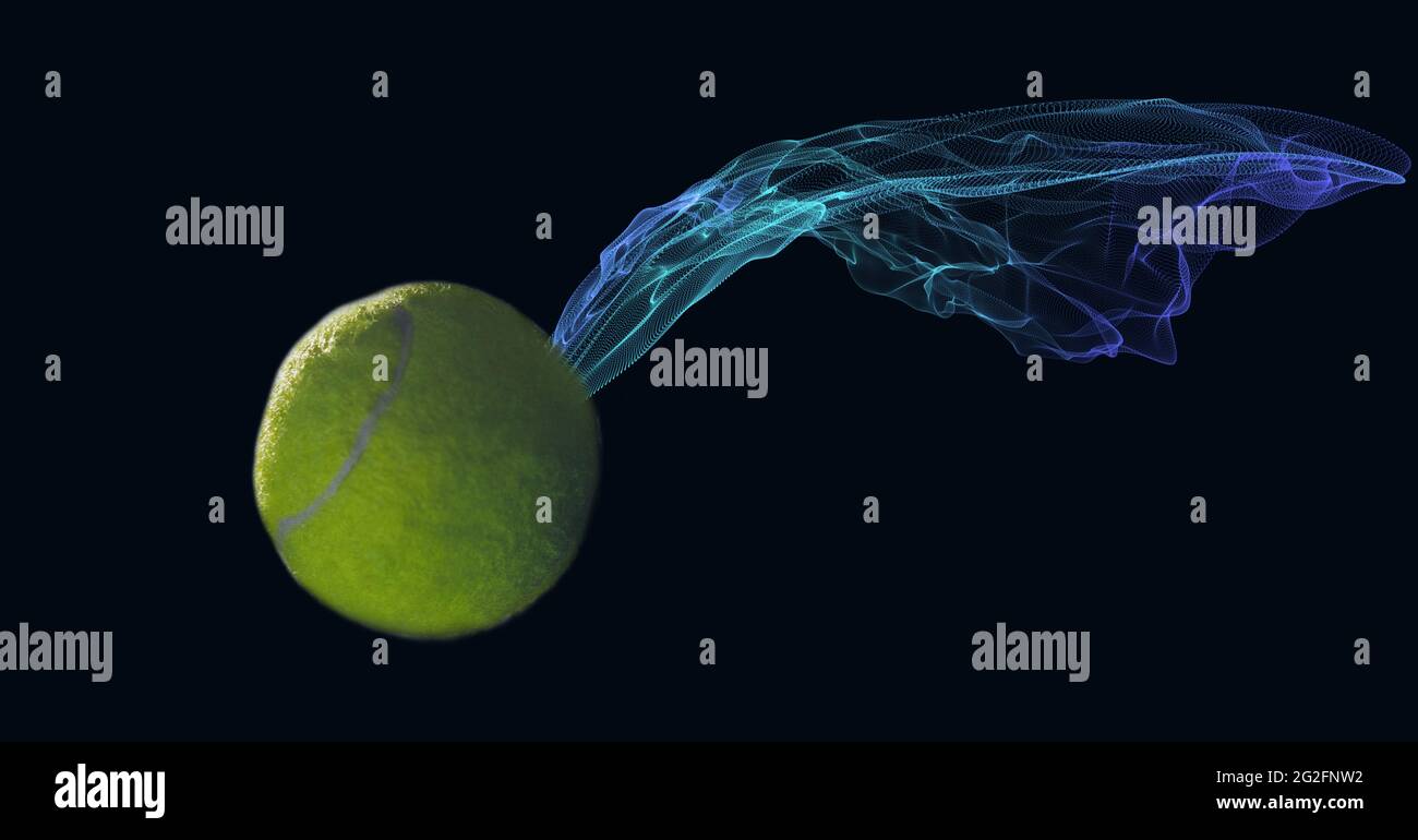Composition of tennis ball on black background with light trails Stock ...