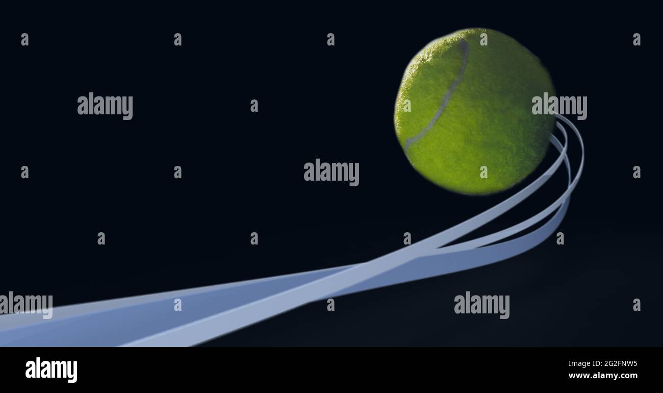 Composition of tennis ball on black background with trails Stock Photo ...