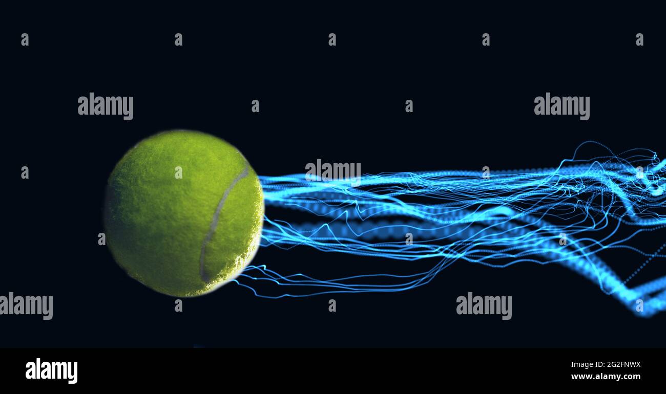 Composition of tennis ball on black background with light trails Stock ...