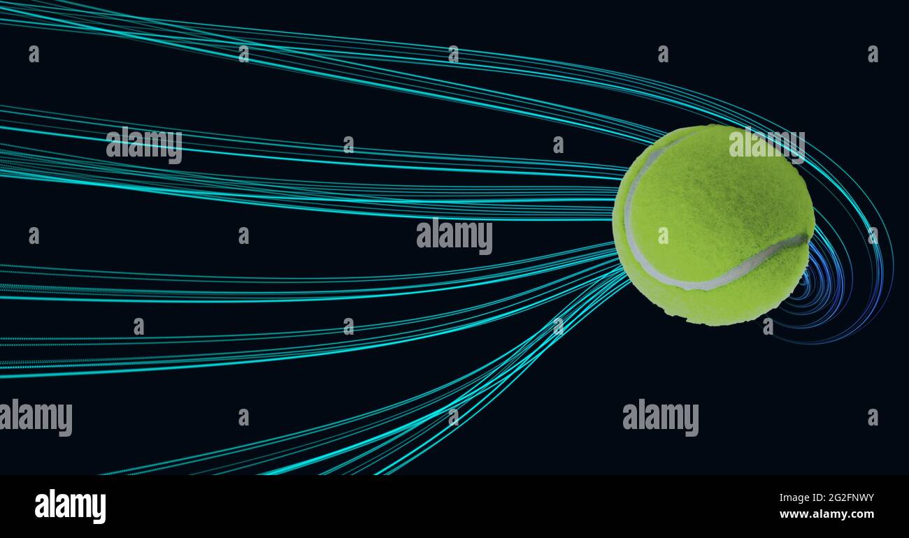 Composition of tennis ball on black background with light trails Stock ...