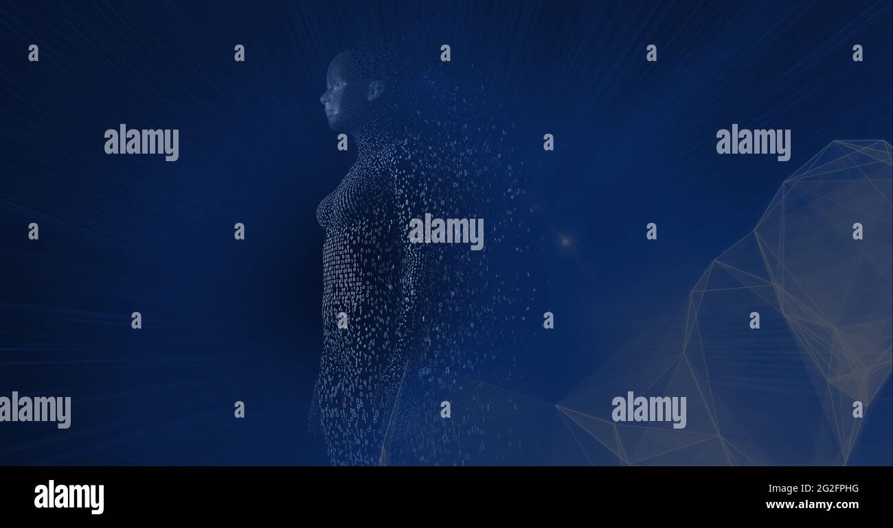 Composition of exploding human body formed with particles and network ...