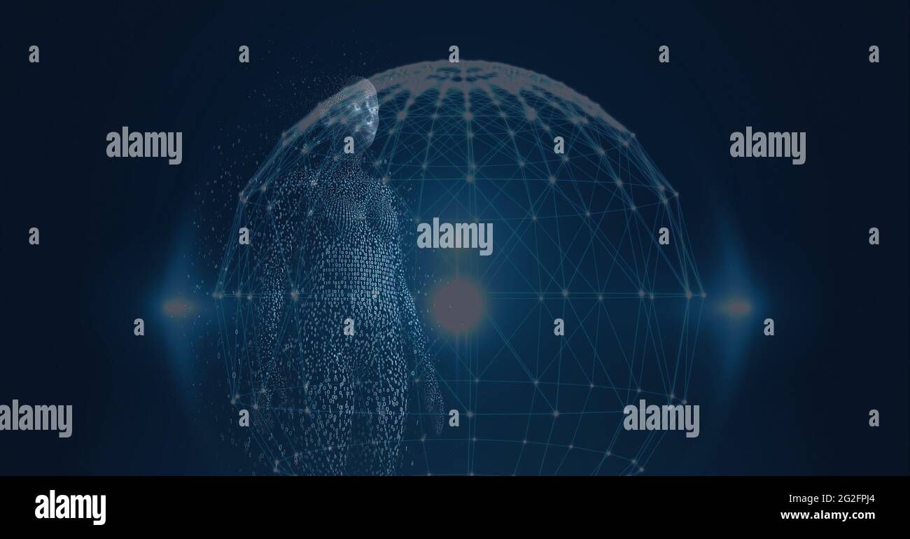 Composition Of Exploding Human Body Formed With Particles And Globe Of