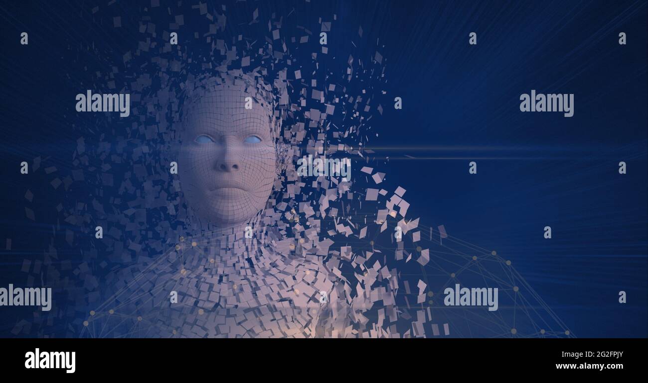 Composition Of Exploding Human Bust Formed With Particles And Network
