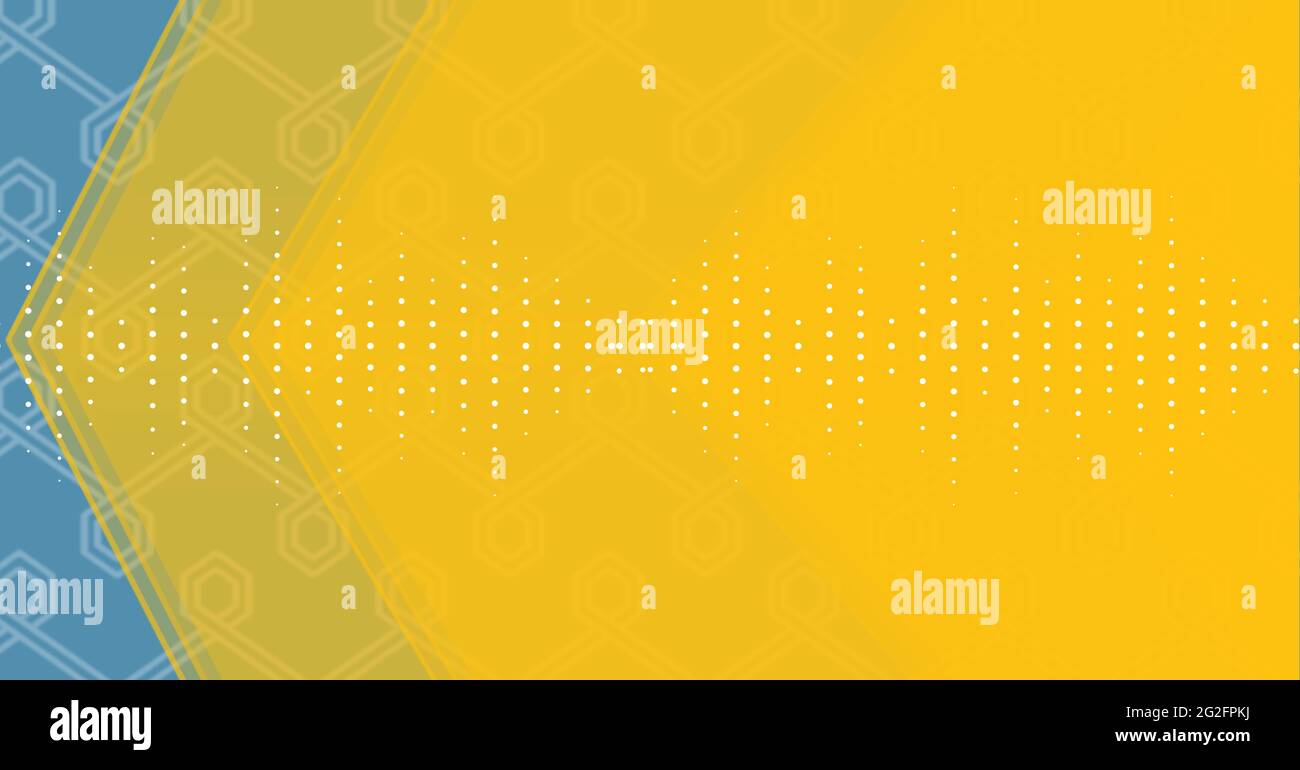 Composition of white graphic music equalizer over yellow background ...