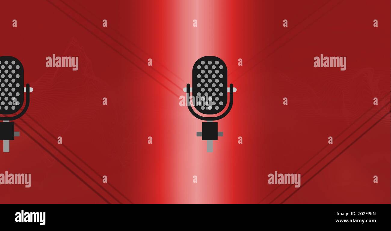 Composition of retro microphones over red background Stock Photo - Alamy